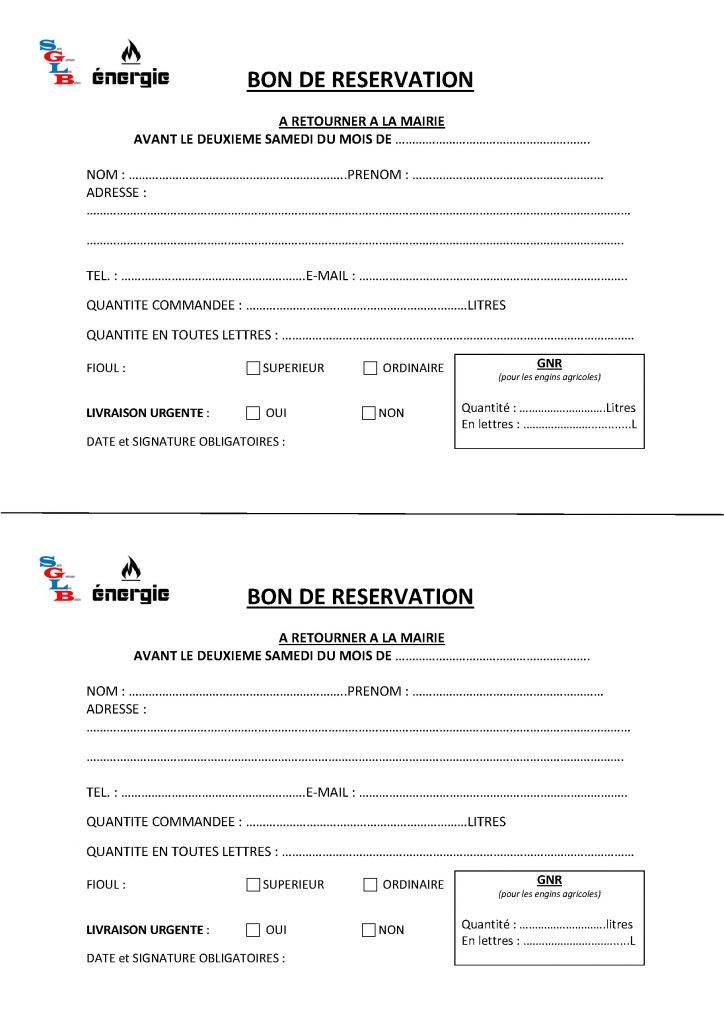 Bon de réservation – SGLB énergie